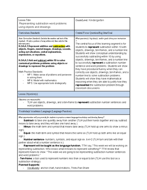 Kindergarten Math Lesson Plan - Subject: Math Grade: Kindergarten Topic ...