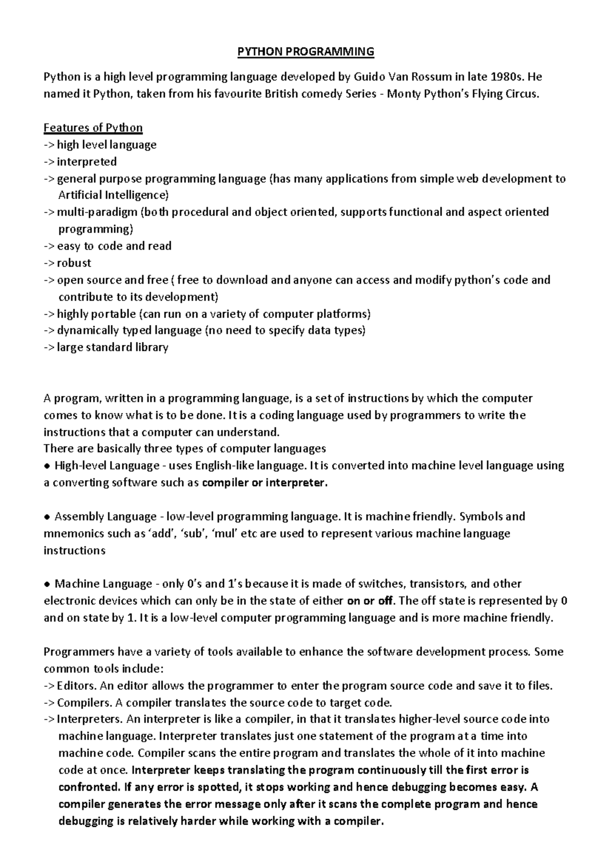 Python 1 - PYTHON PROGRAMMING Python is a high level programming ...