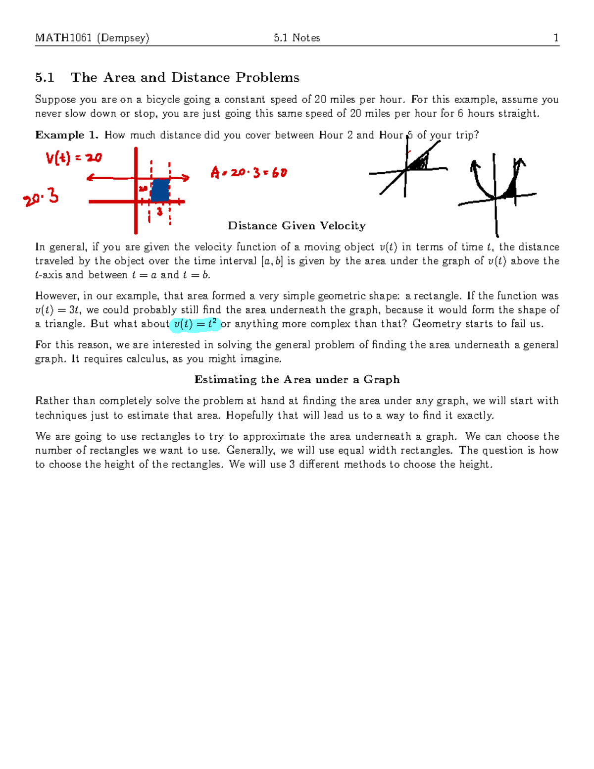5 - Notes - 5 The Area and Distance Problems Suppose you are on a ...