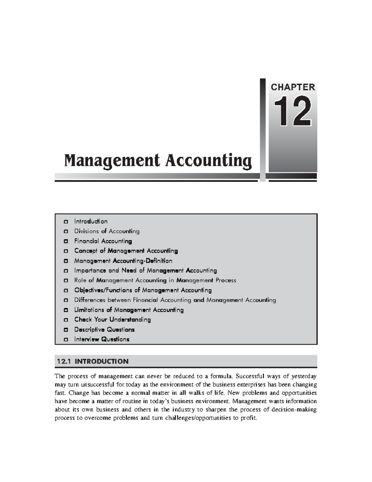 Chapter 12 Management Accounting - Management AccountingManagement ...