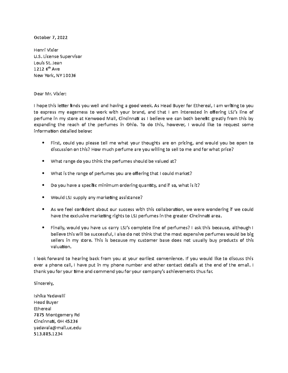 Letter to Mr. Vixier - This is an assignment you will have to complete ...