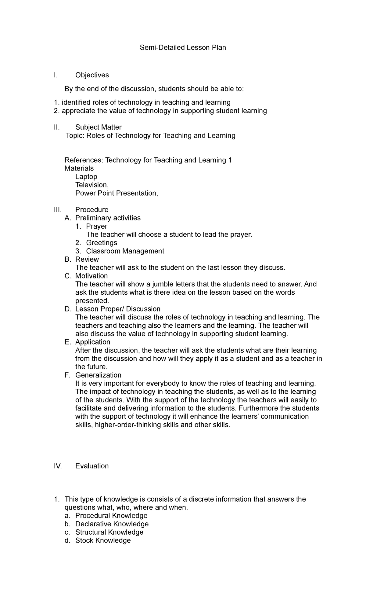 Semi Detailed lesson plan Team 3 - Semi-Detailed Lesson Plan I ...