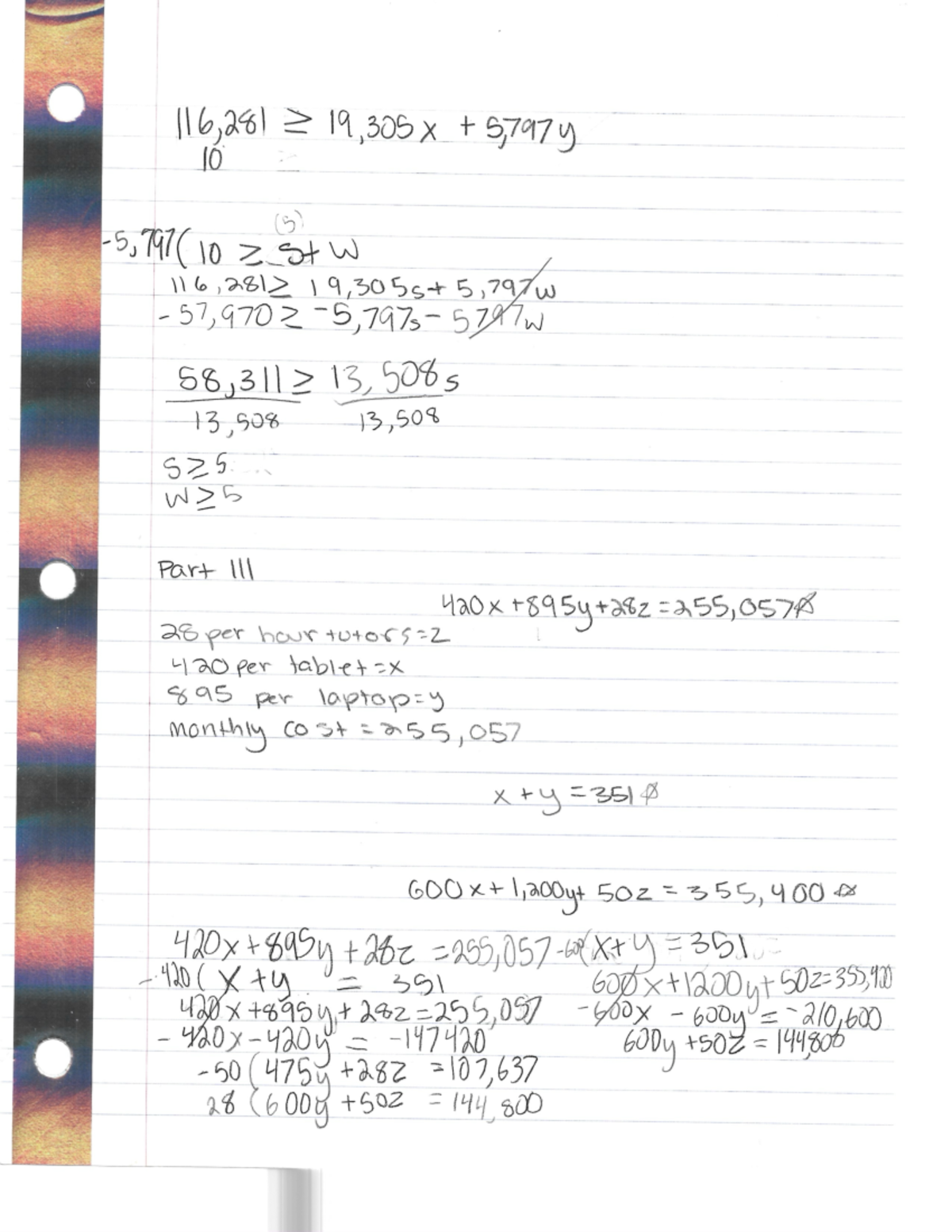 algebra math homework - 116,281 19,305 X 5,797 y 10 (5) ( 10 z St W 116 ...