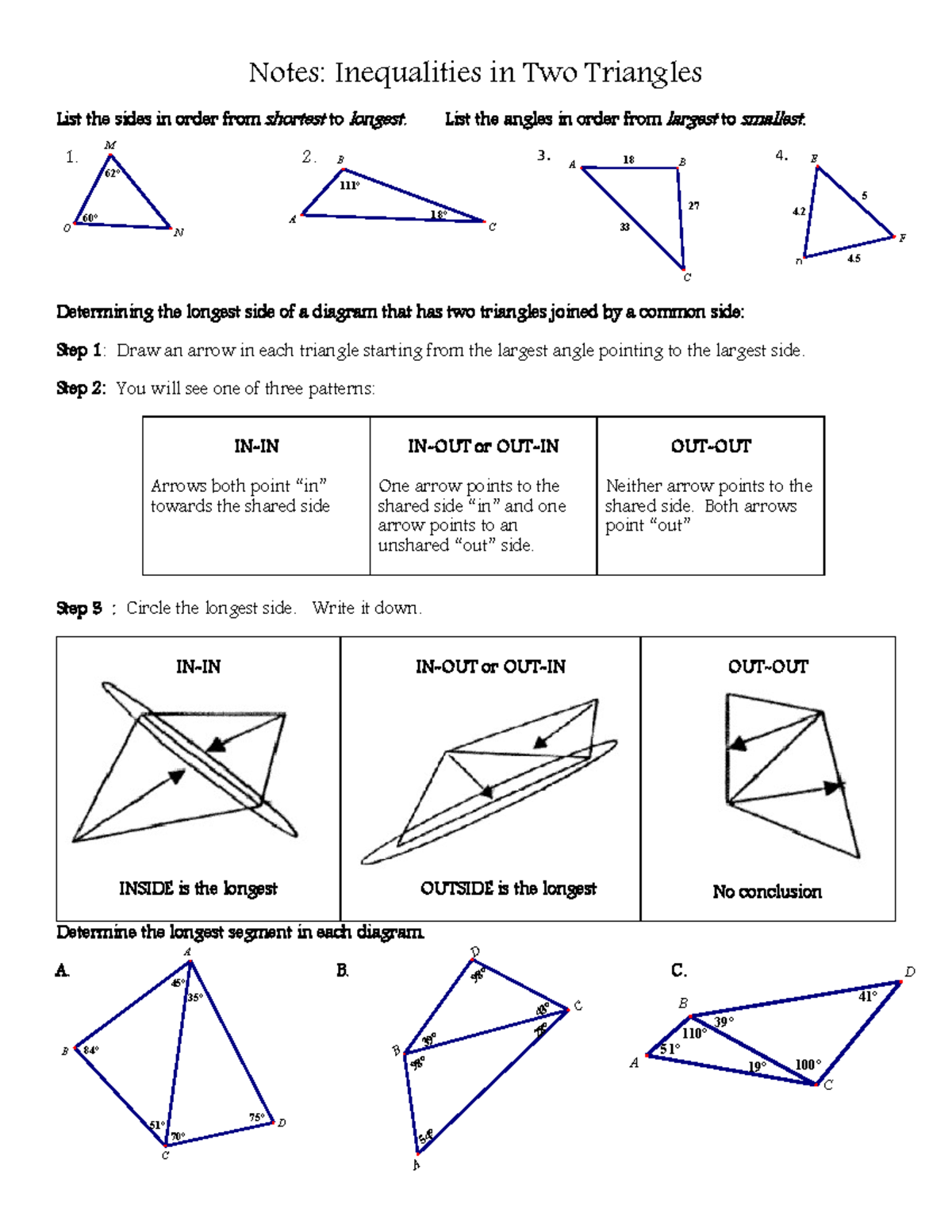 Day 3 Notes Inequalities in Two Triangles - 51° 70° 35° 75° 45° 84° A B ...