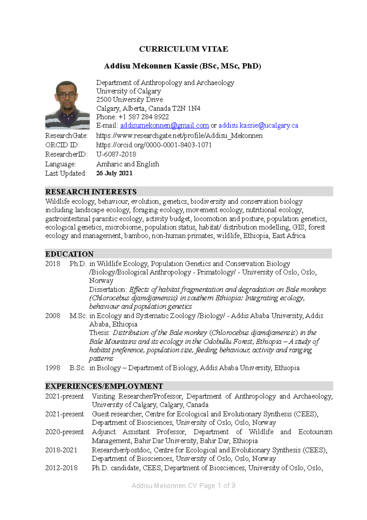 Addisu+Mekonnen+Kassie CV 26July 2021 - CURRICULUM VITAE Addisu ...