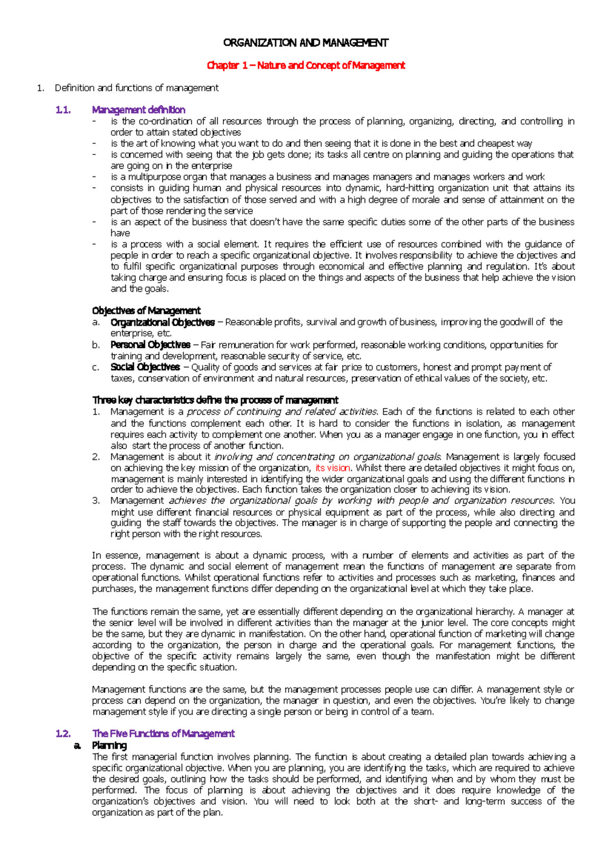 Organization and Management - ORGANIZATION AND MANAGEMENT Chapter 1 ...