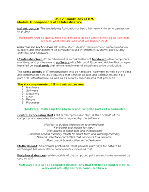 Information technology - SIX COMPONENTS OF IT 1. Hardware 2. Software 3 ...