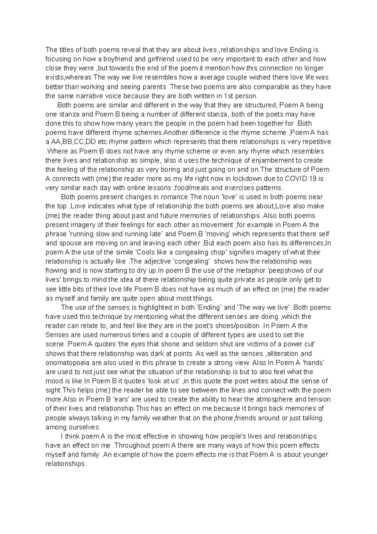 Sue Poem 2 - coursework - The titles of both poems reveal that they are ...