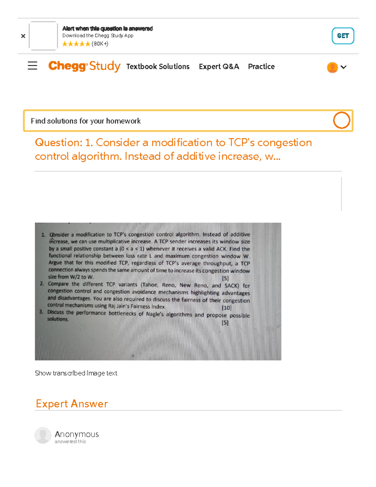 1. Consider A Modification To TCP's Congestion Control - home / study / engineering / computer ...