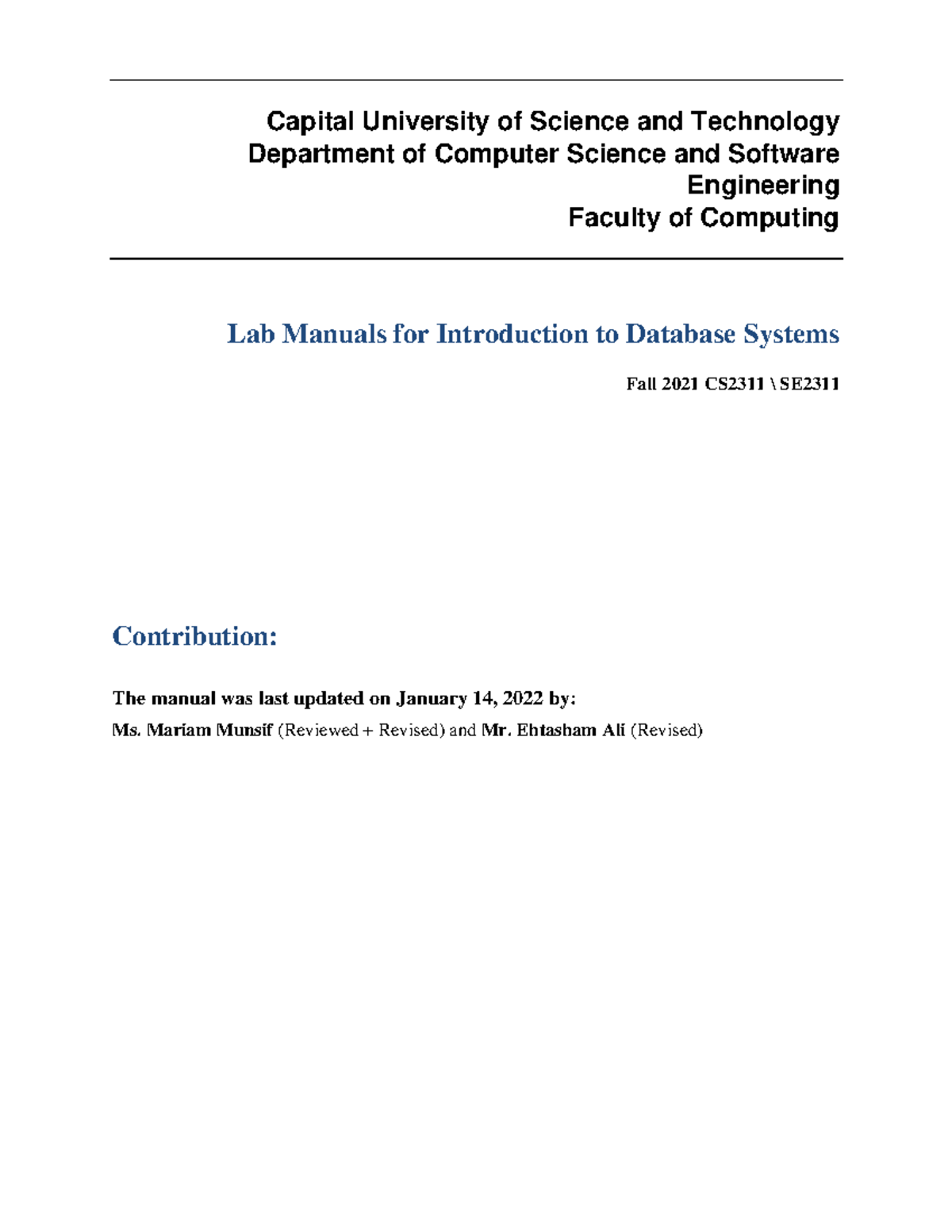 Lab Manuals Introduction to Database System-converted - Capital University of Science and ...