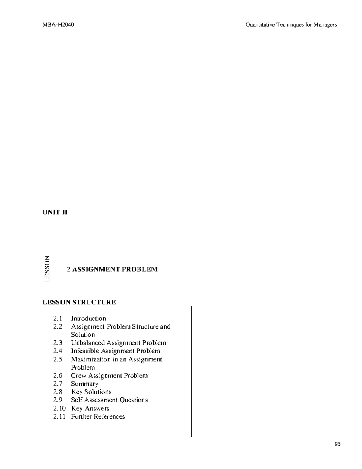 EMER-601 Operation Research Queuing theory-95-130 - UNIT II 2 ASSIGNMENT PROBLEM LESSON ...