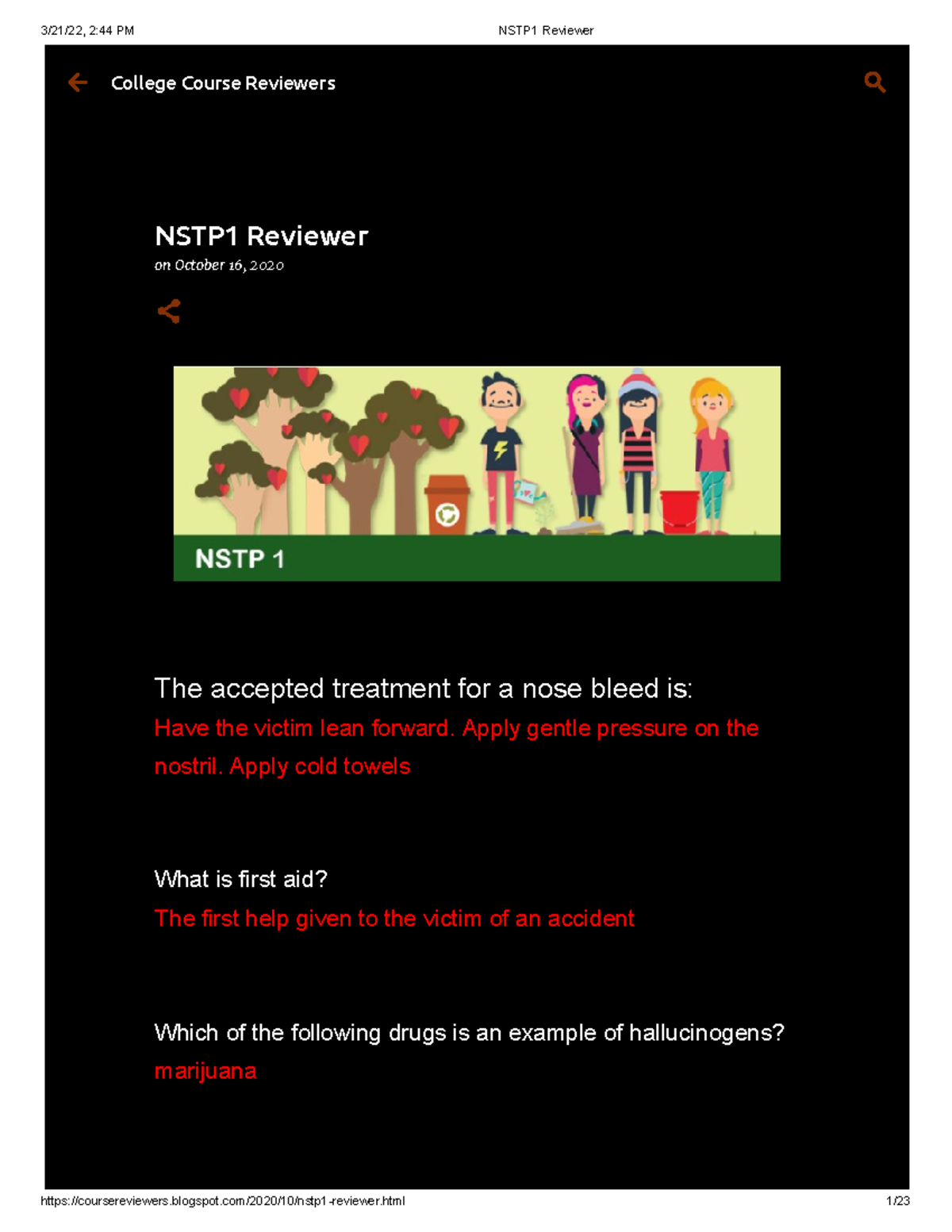 NSTP1 Reviewer exam - NSTP1 Reviewer on October 16, 2020 The accepted ...