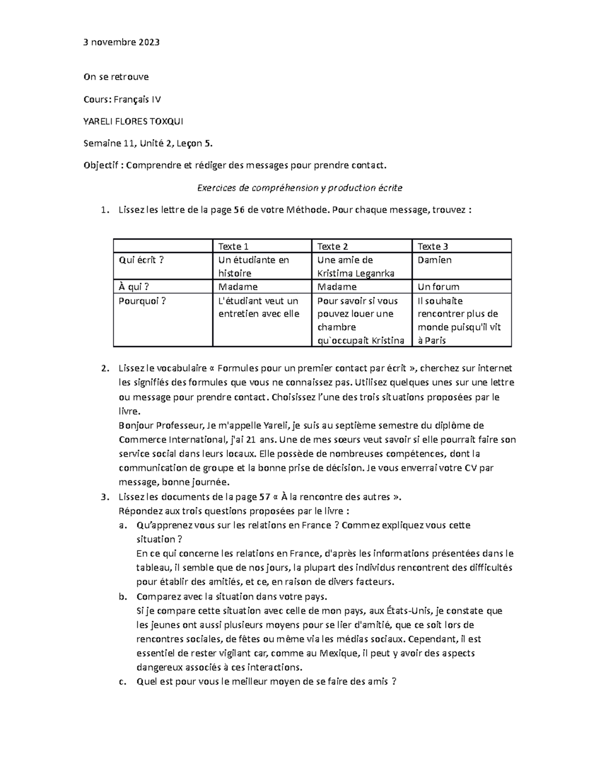 Exercices 031123 On se retrouve - 3 novembre 2023 On se retrouve Cours ...