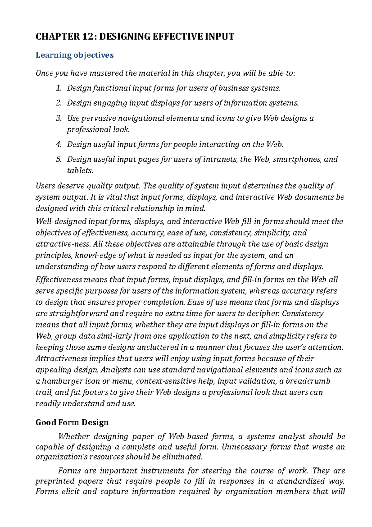 Chapter 12 Designing Effective Input - CHAPTER 12: DESIGNING EFFECTIVE ...