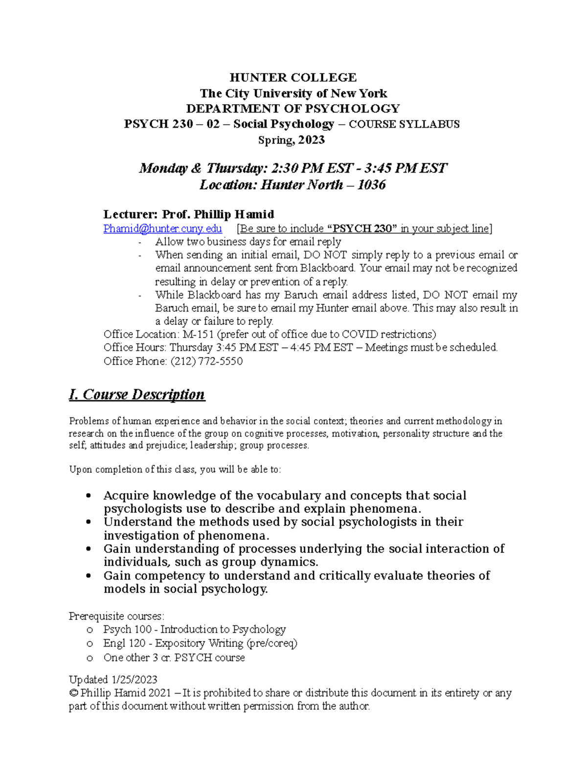 PH HC psych 230.02 soc psych syllabus Sp 23 - HUNTER COLLEGE The City ...