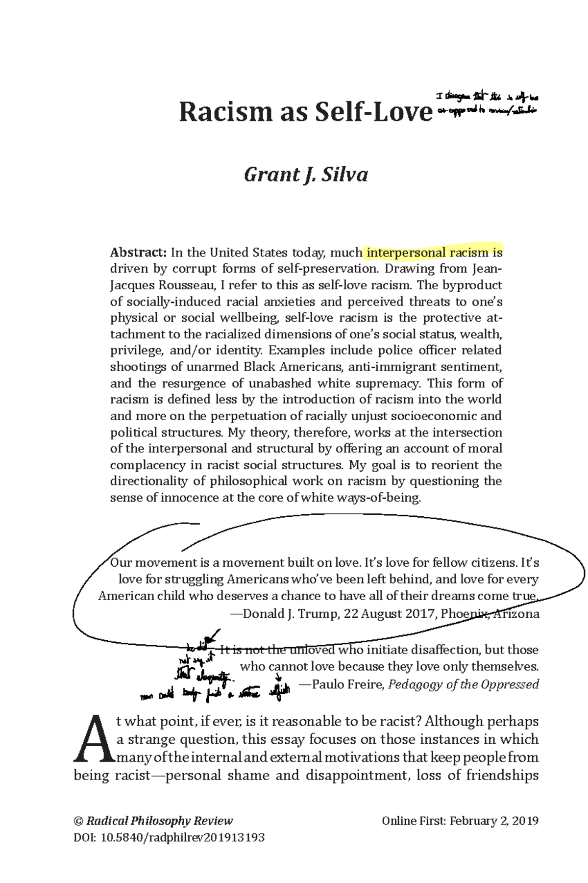 Silva+-+Racism as Self Love - © Radical Philosophy Review Online First ...