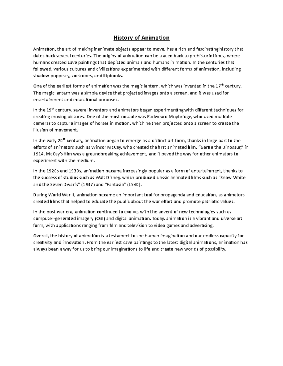 History of Animation - History of Animation Animation, the art of ...