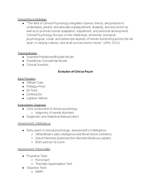 PSYC3080 Clinical Psychology Definition and Training - Clinical Psych ...