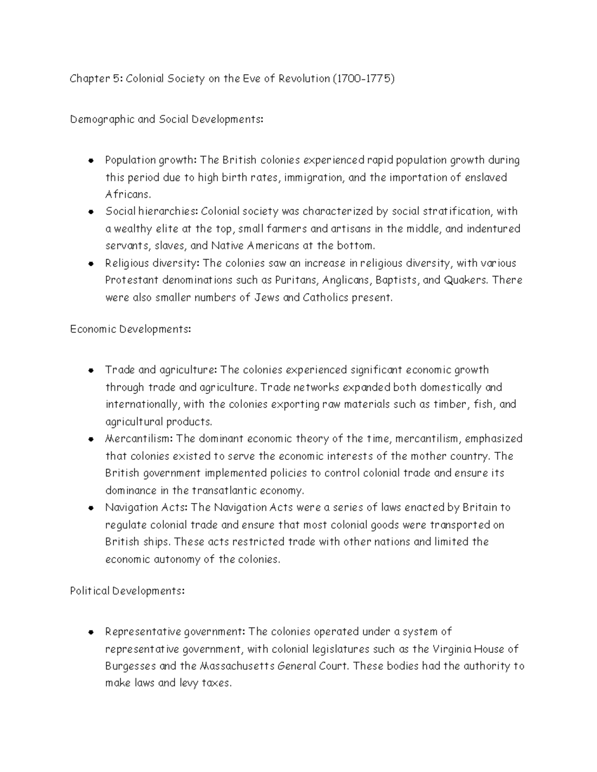 Apush Chapter 5 Notes - Chapter 5: Colonial Society on the Eve of ...