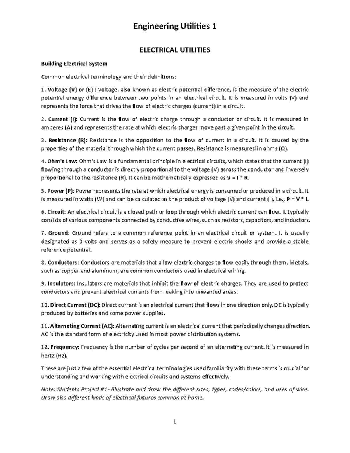 EU 1 Electrical Utilities - ELECTRICAL UTILITIES Building Electrical ...