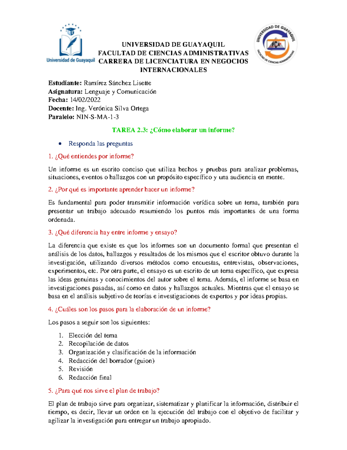 Taller 2.3.- Como elaborar un informe - UNIVERSIDAD DE GUAYAQUIL ...