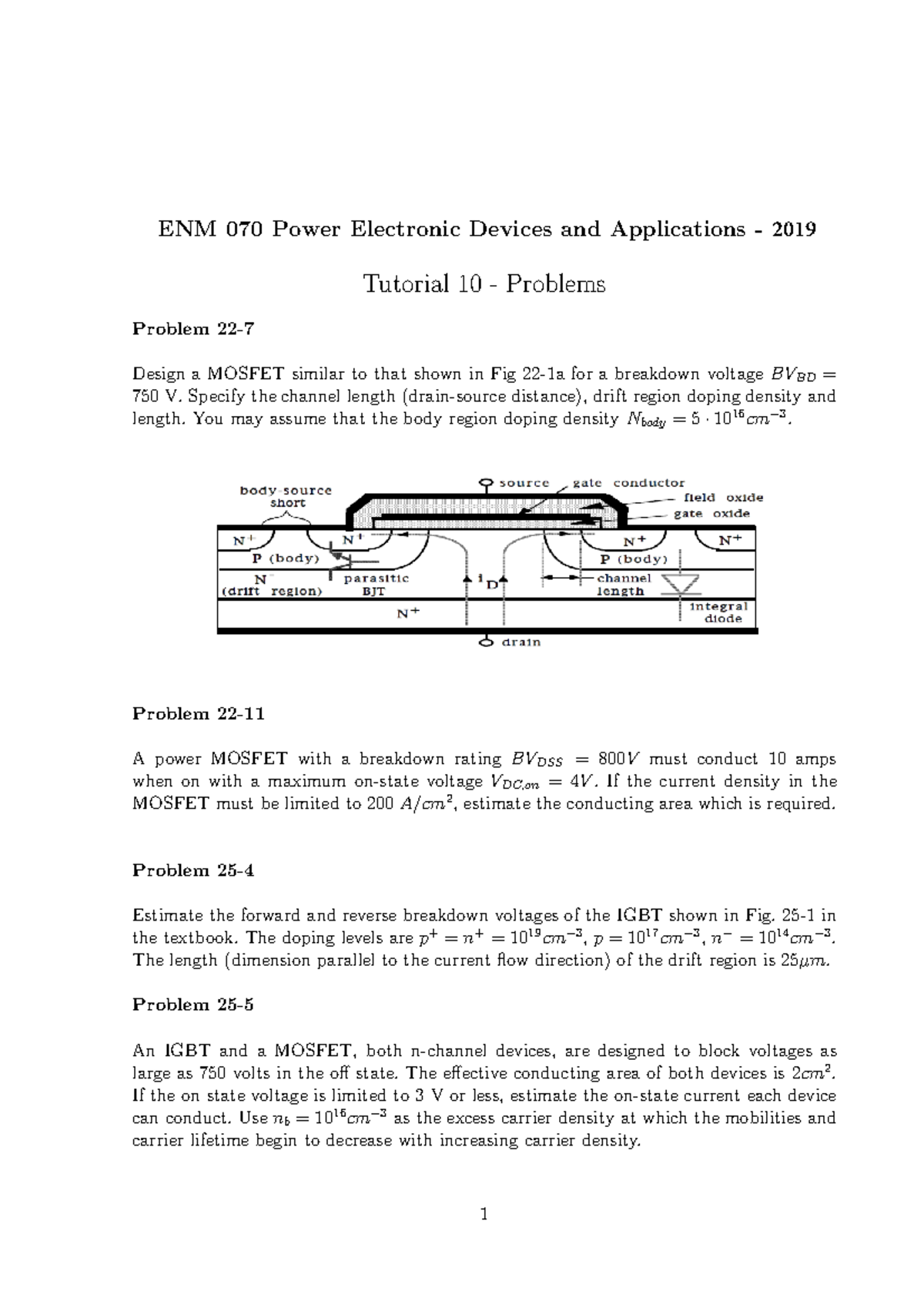 Tutorial 10 problems - ENM 070 Power Electronic Devices and ...