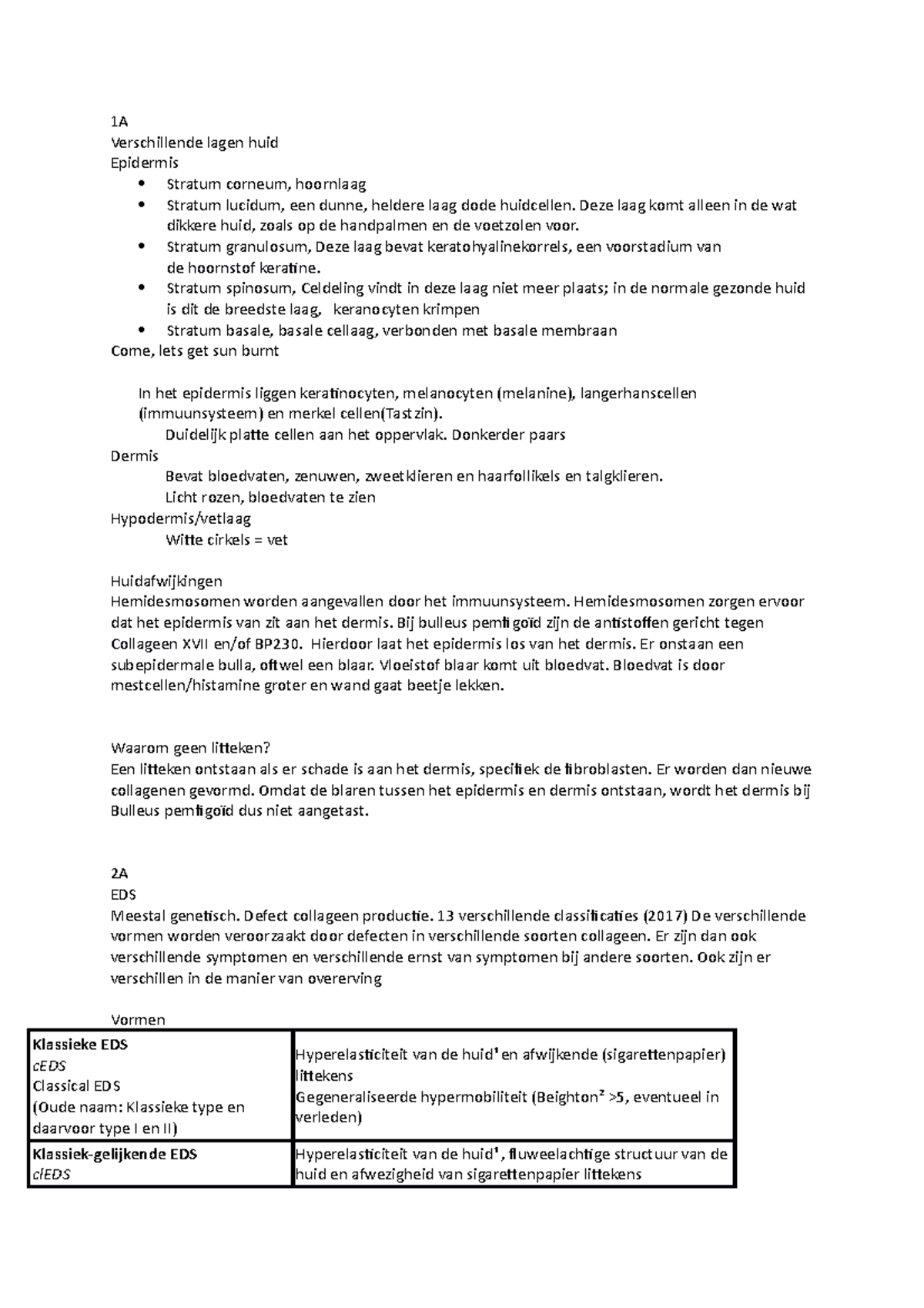 Casussen werkgroep 2 mt c - 1A Verschillende lagen huid Epidermis ...
