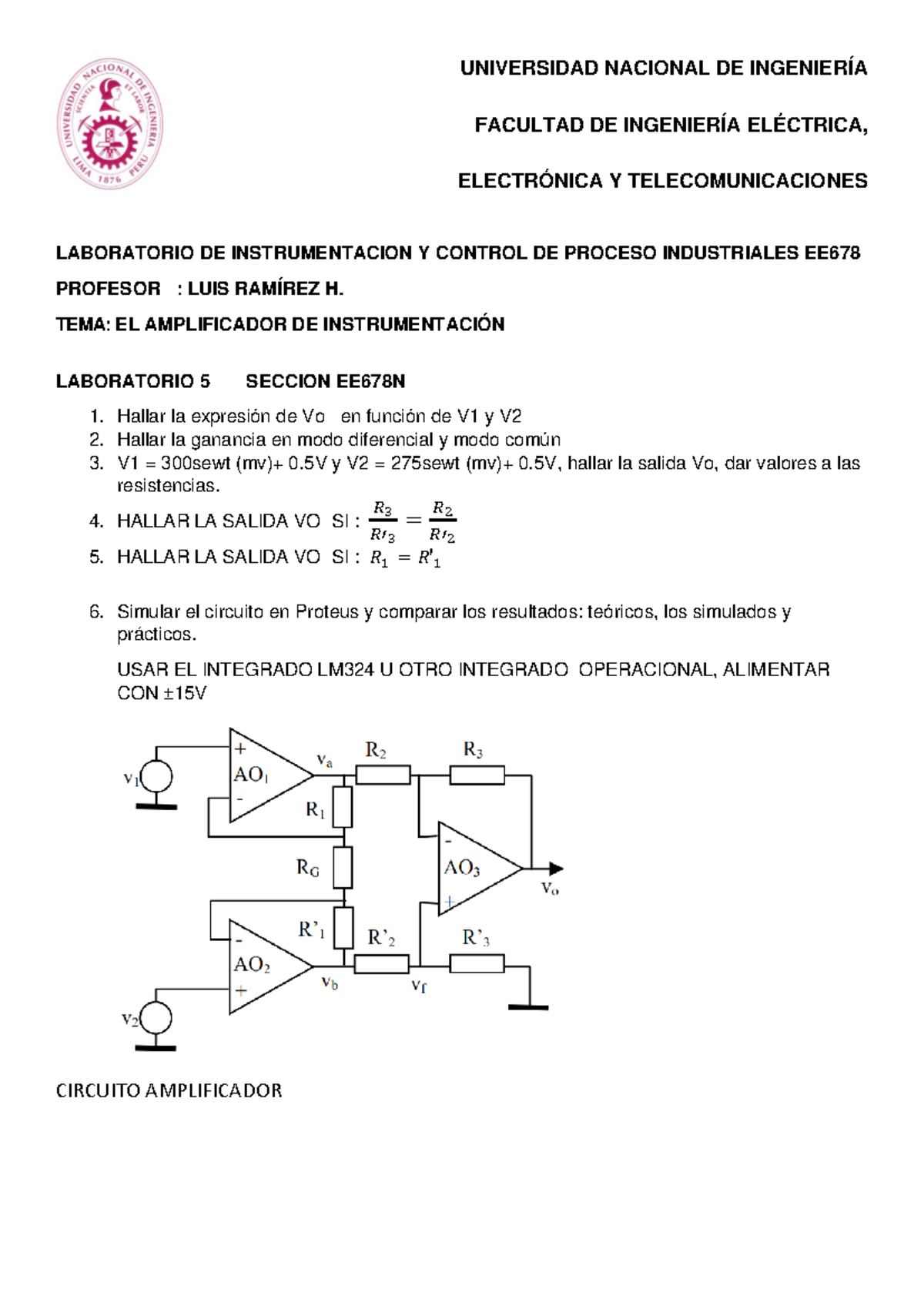 EE678 N-LAB-5 - gffgf - UNIVERSIDAD NACIONAL DE INGENIERÍA FACULTAD DE ...