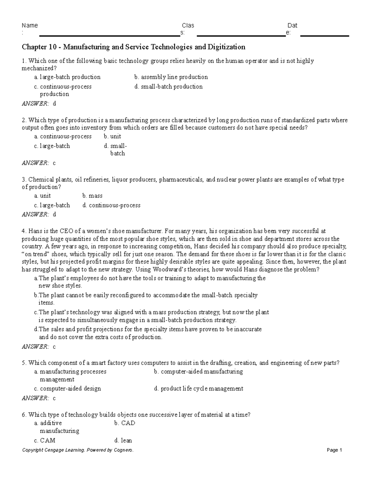 Chapter 10 Manufacturing and Service Technologies and Digitization - : s: e: Chapter 10 - - Studocu