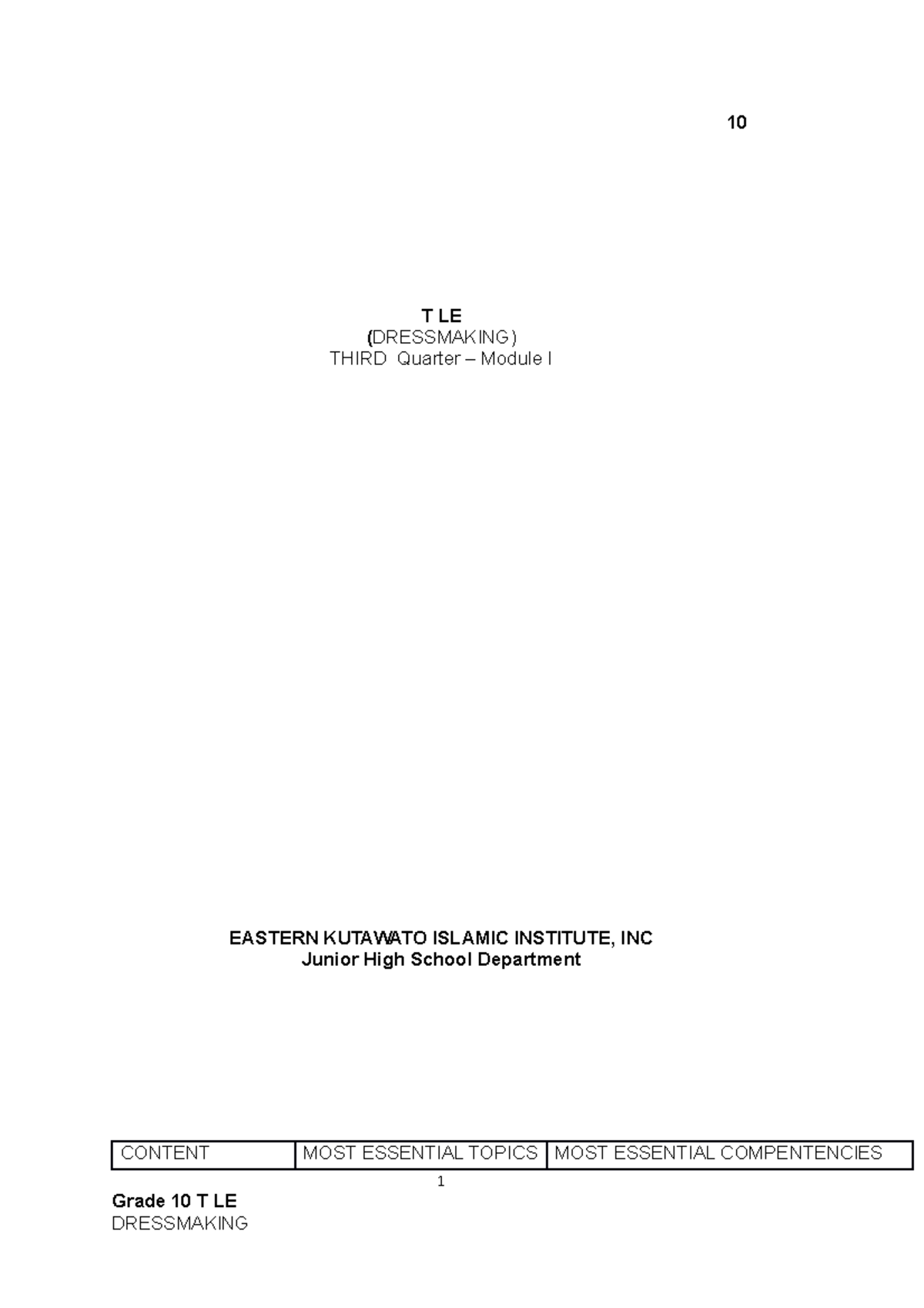 3rd- Module-TLE-10-prelim 0001ra - 10 T LE (DRESSMAKING) THIRD Quarter ...