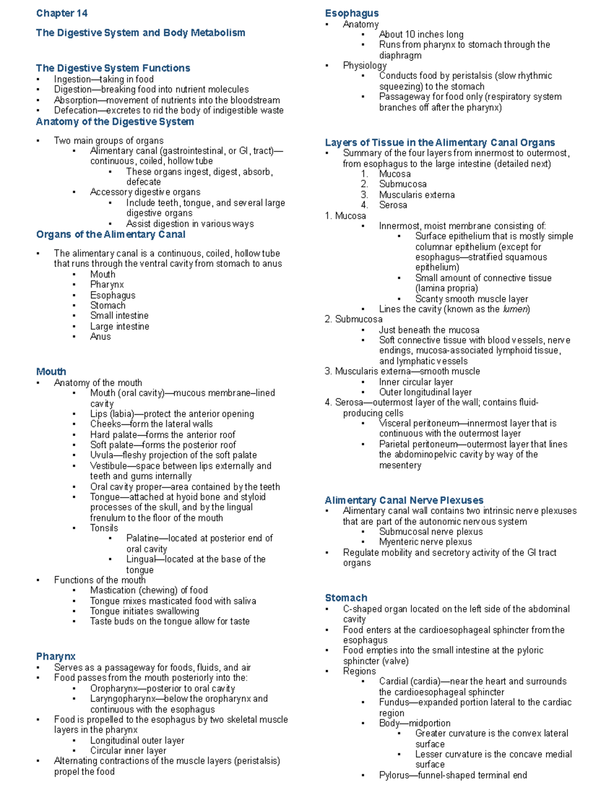 CHAP14 Digestive System - Chapter 14 The Digestive System and Body ...
