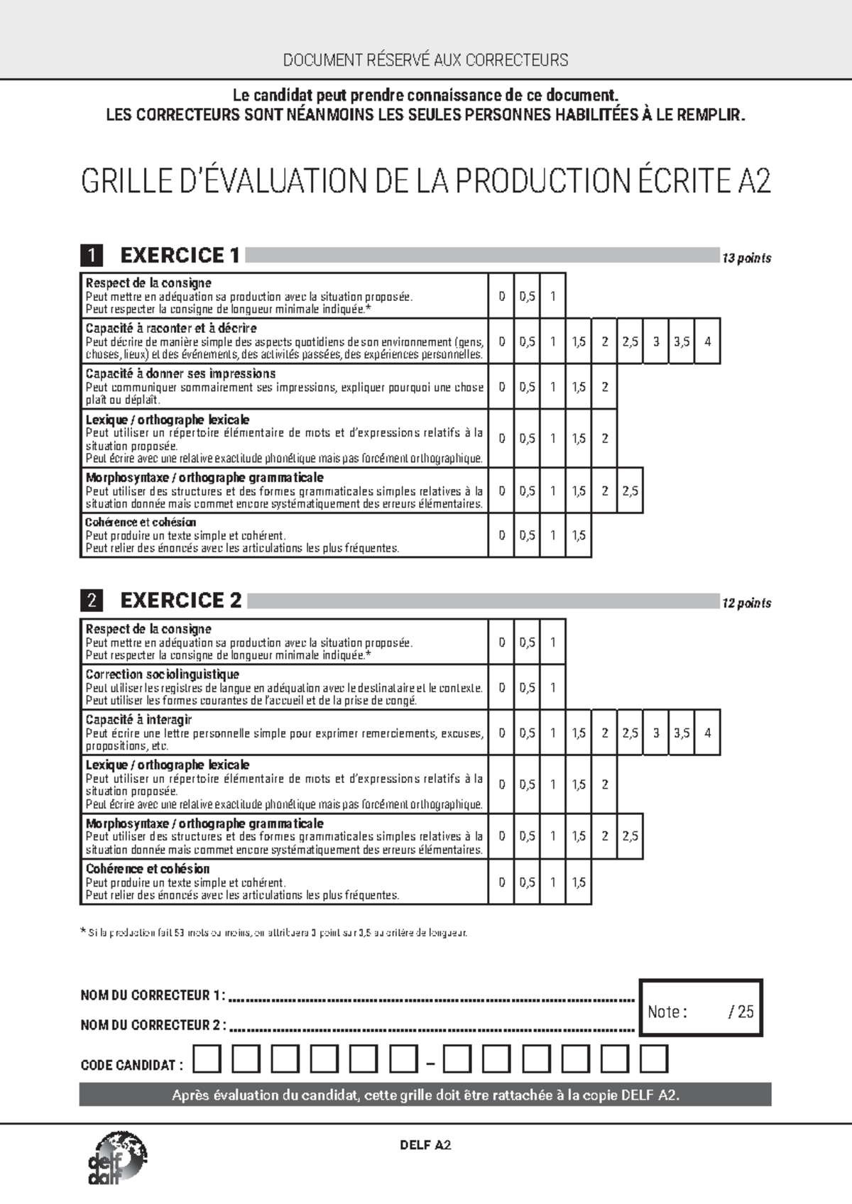 Grille evaluation production ecrite delf a2 - DOCUMENT RÉSERVÉ AUX ...
