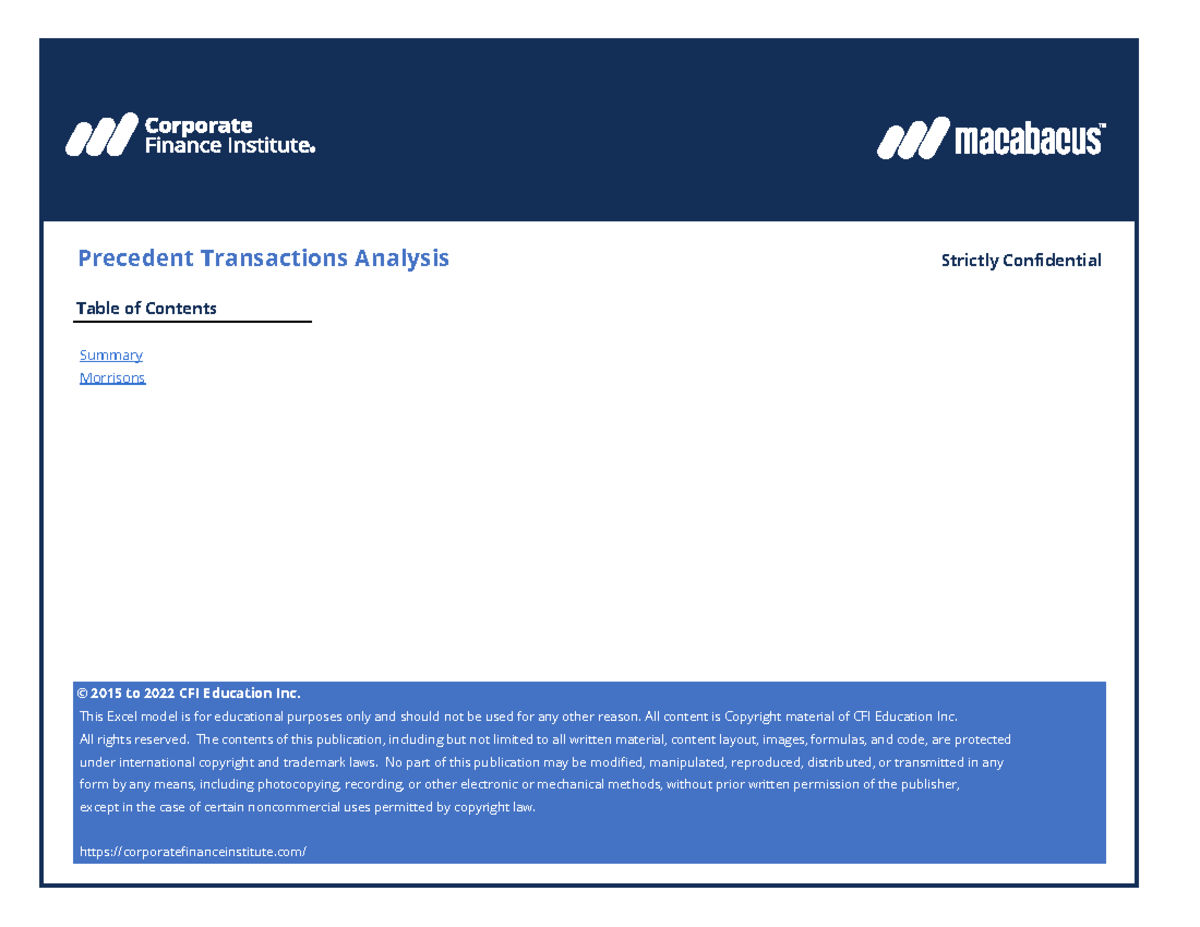 Transaction Comps (Complete) - Precedent Transactions Analysis Strictly ...