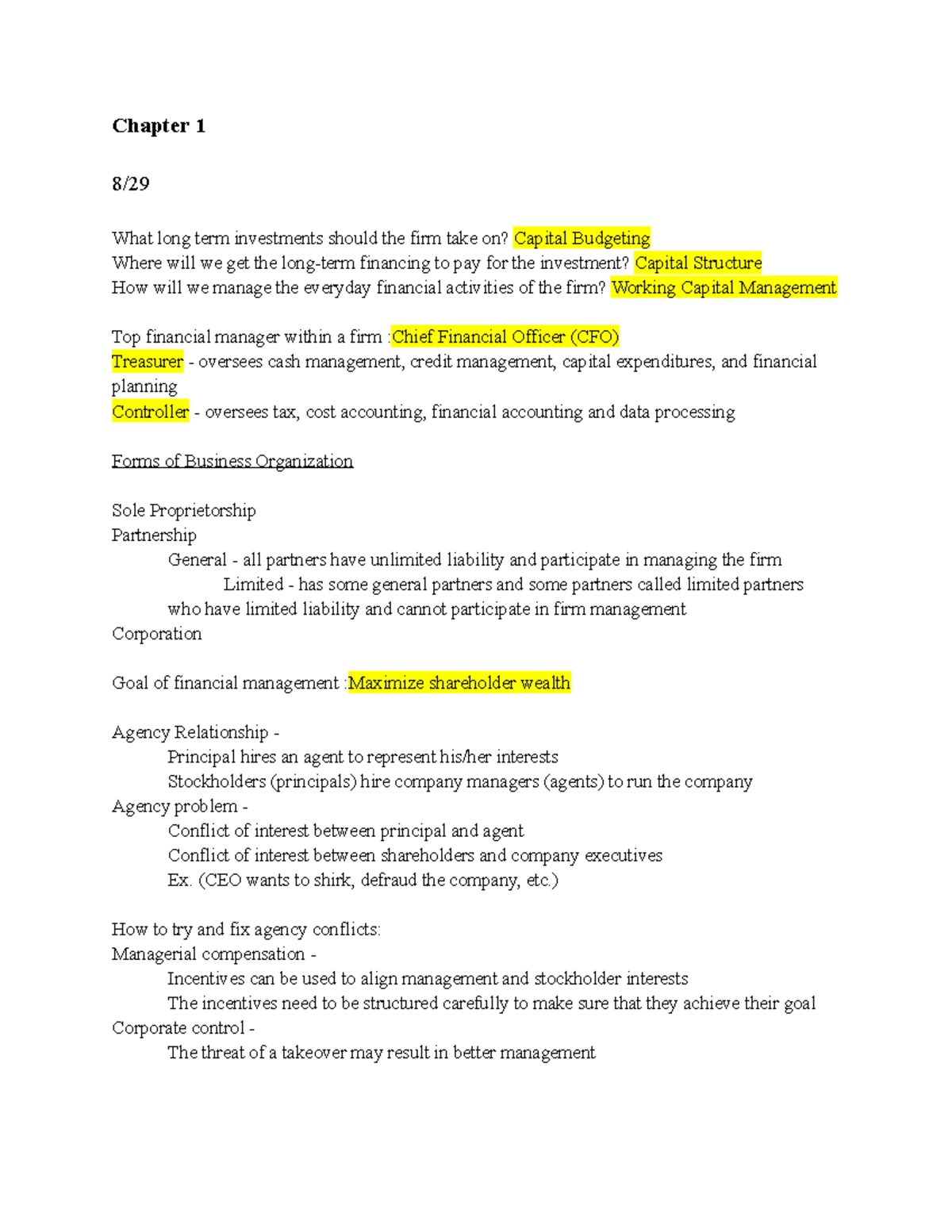FIN 320 Notes - Sukesh Patro - Chapter 1 8/ What long term investments ...