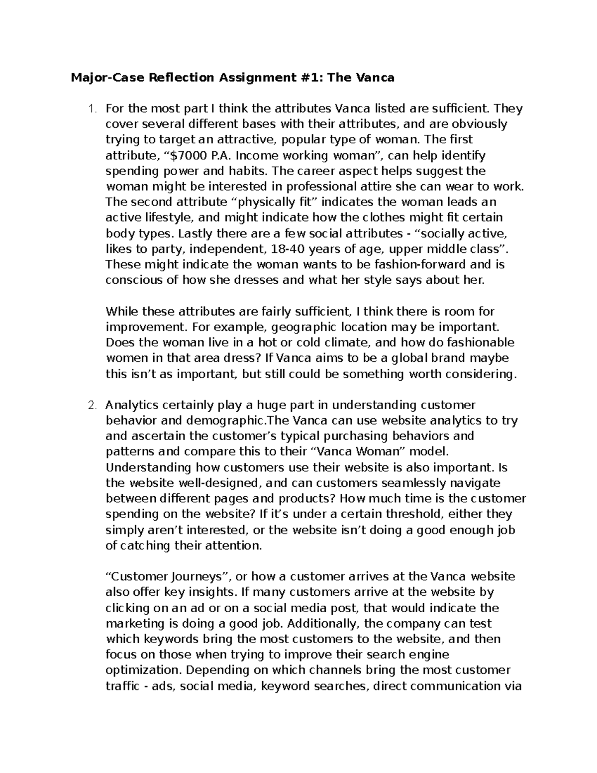 Major-Case Reflection Assignment #1 The Vanca - IMC 629 - WVU - Studocu