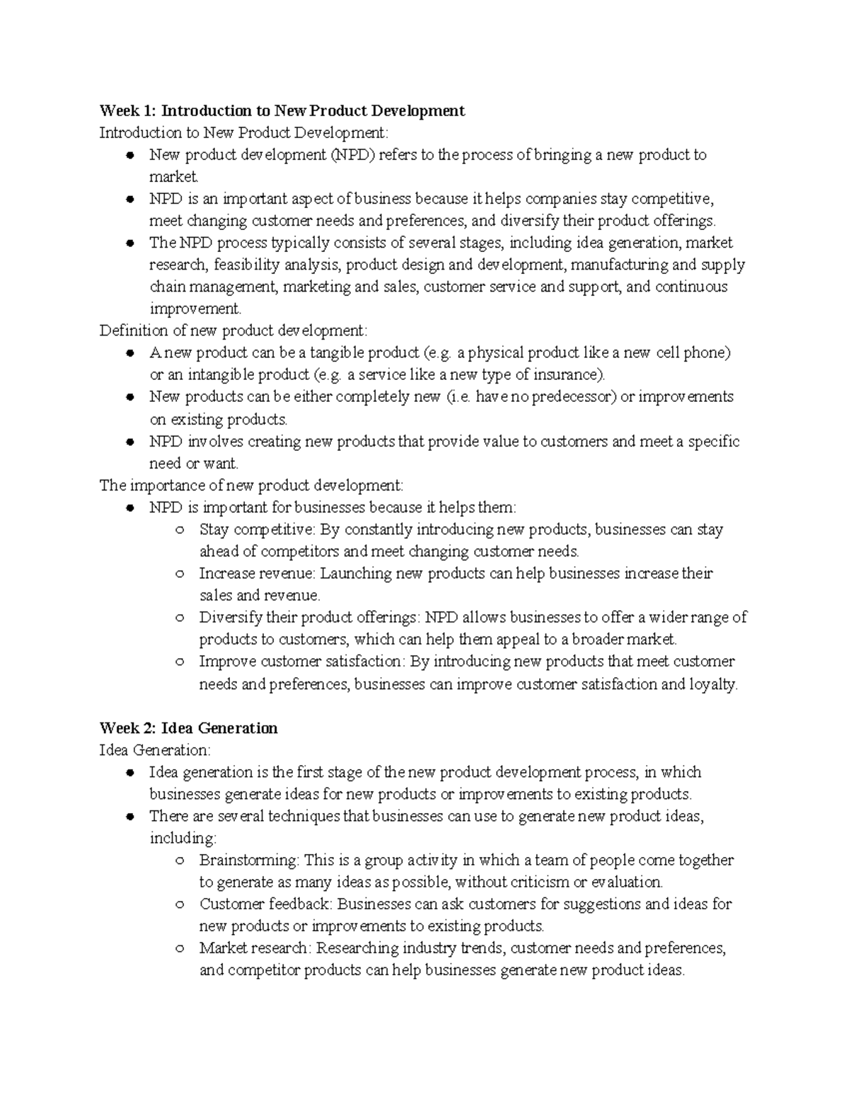 MGT 248 - New Product Development lecture notes - Week 1: Introduction ...