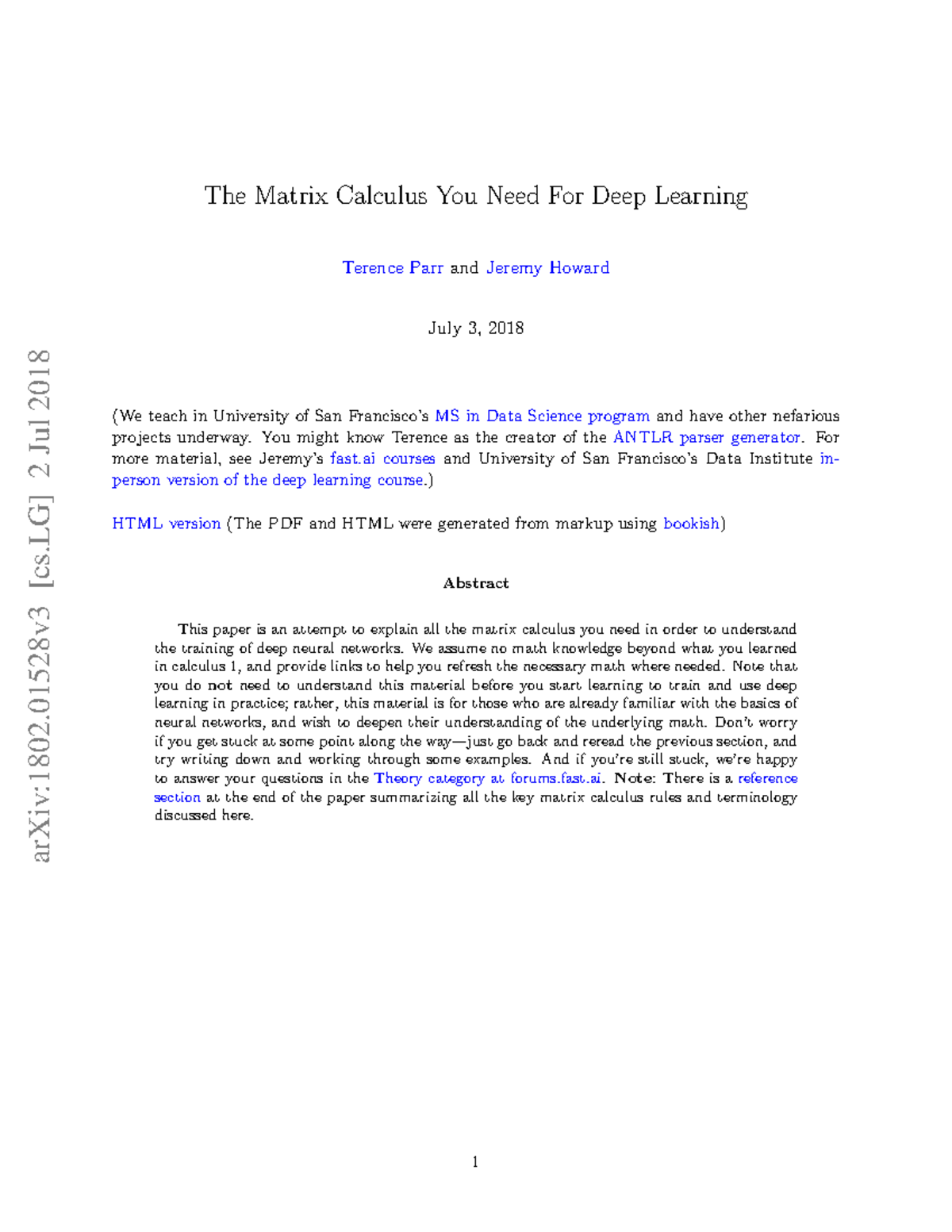 1802 - Hhvgy - The Matrix Calculus You Need For Deep Learning Terence Parr and Jeremy Howard ...