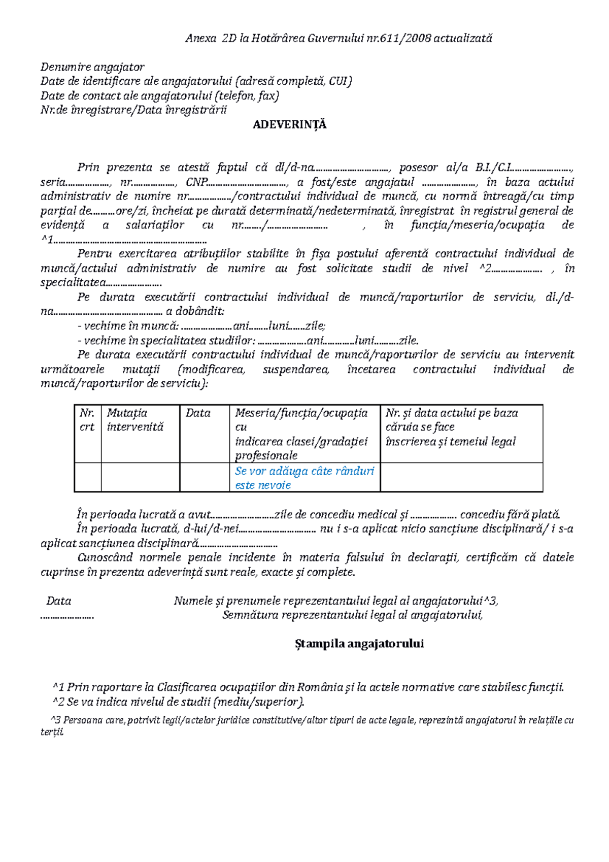 Adeverinta-vechime-editabil - Anexa 2D la Hotărârea Guvernului nr/2008 ...