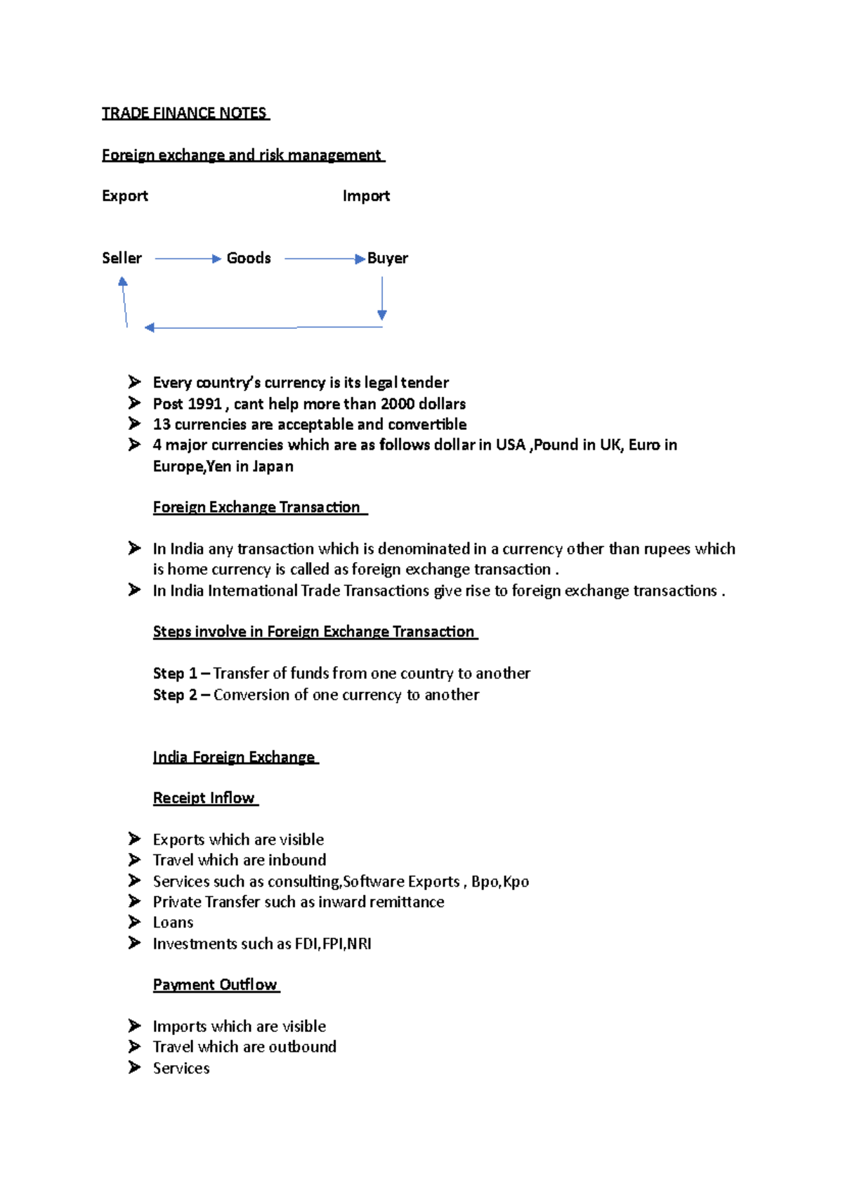 Trade Finance Notes - TRADE FINANCE NOTES Foreign exchange and risk ...