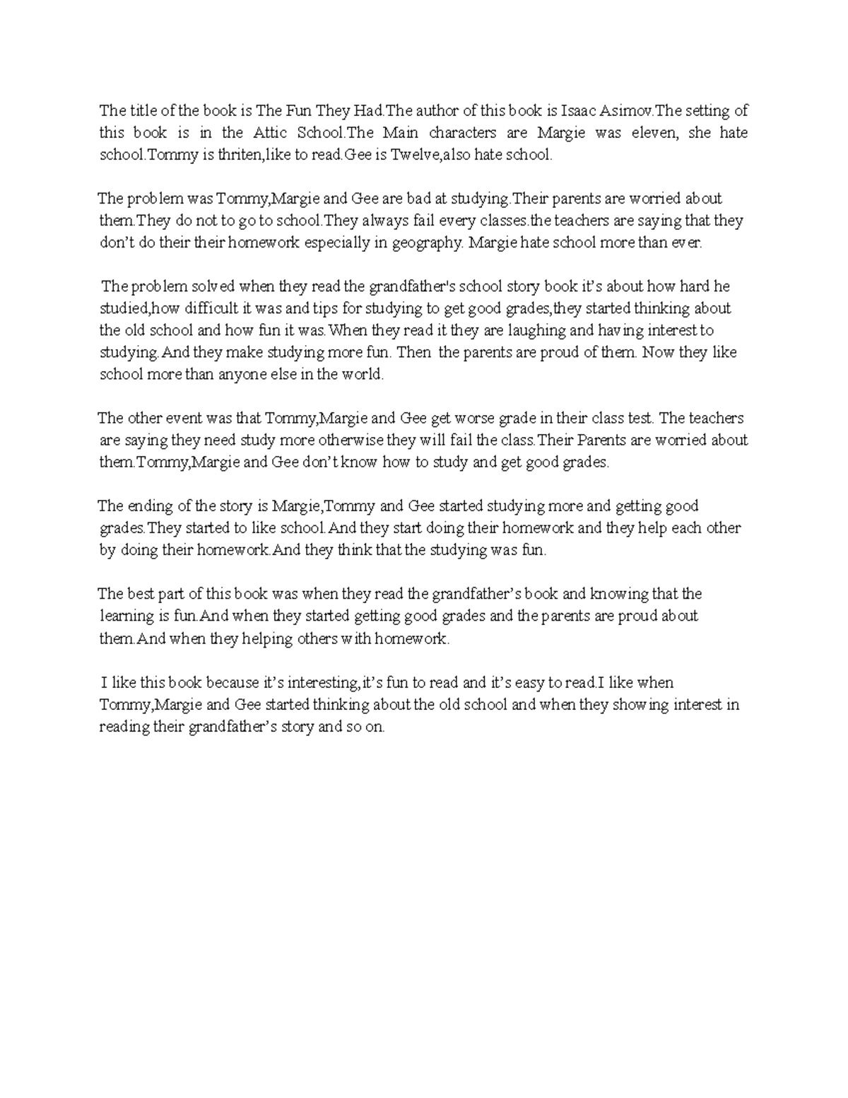 Book Report - The title of the book is The Fun They Had author of this ...