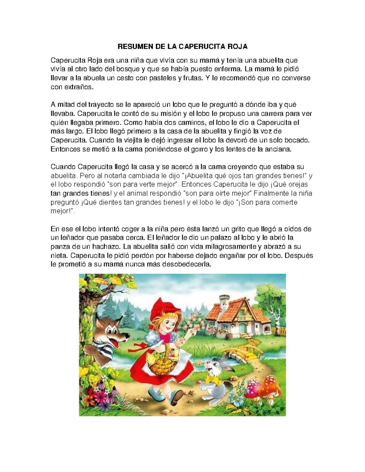 Caperucita roja - asdadad - RESUMEN DE LA CAPERUCITA ROJA Caperucita ...