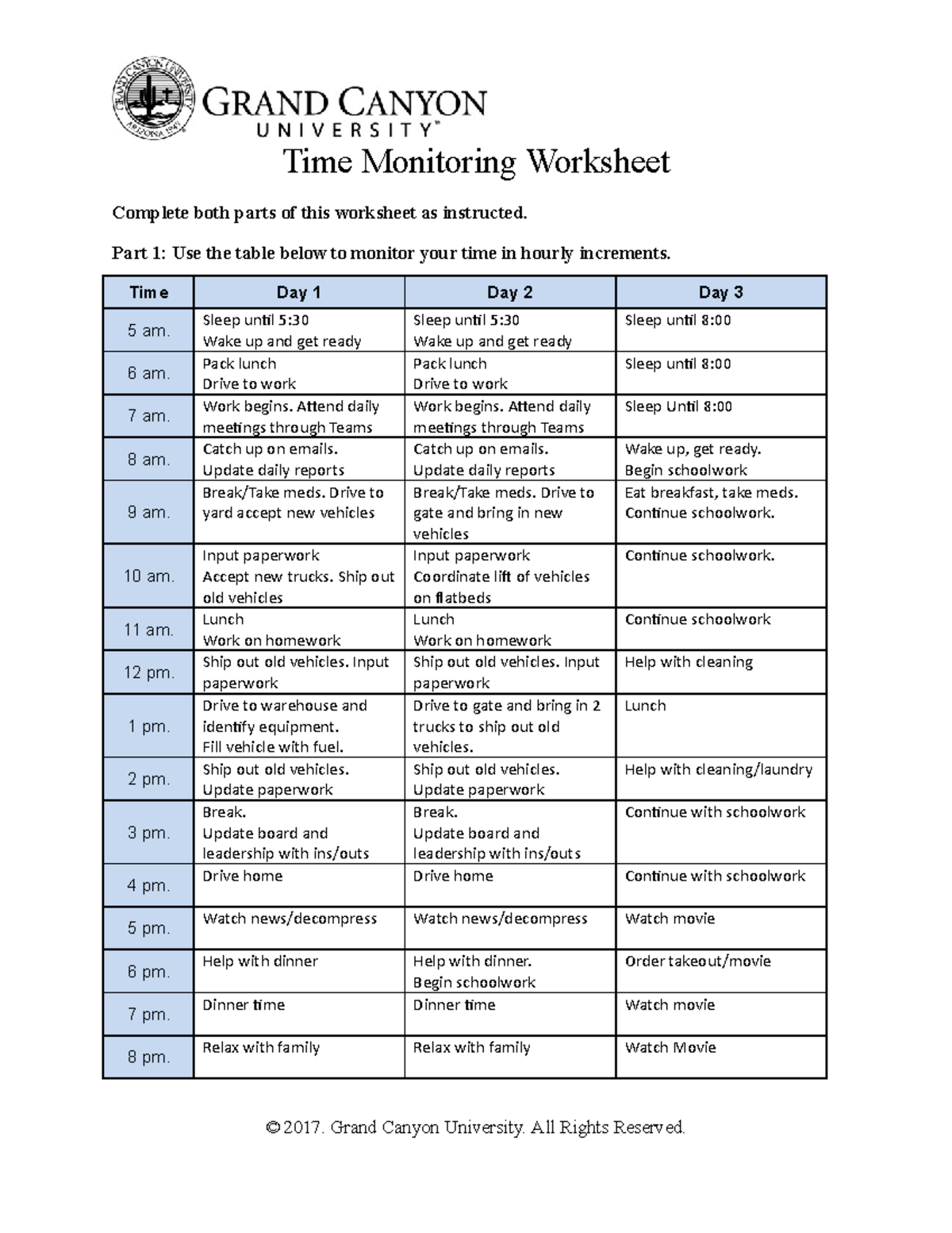UNV 504 RS Time Monitor Worksheet - Time Monitoring Worksheet Complete ...
