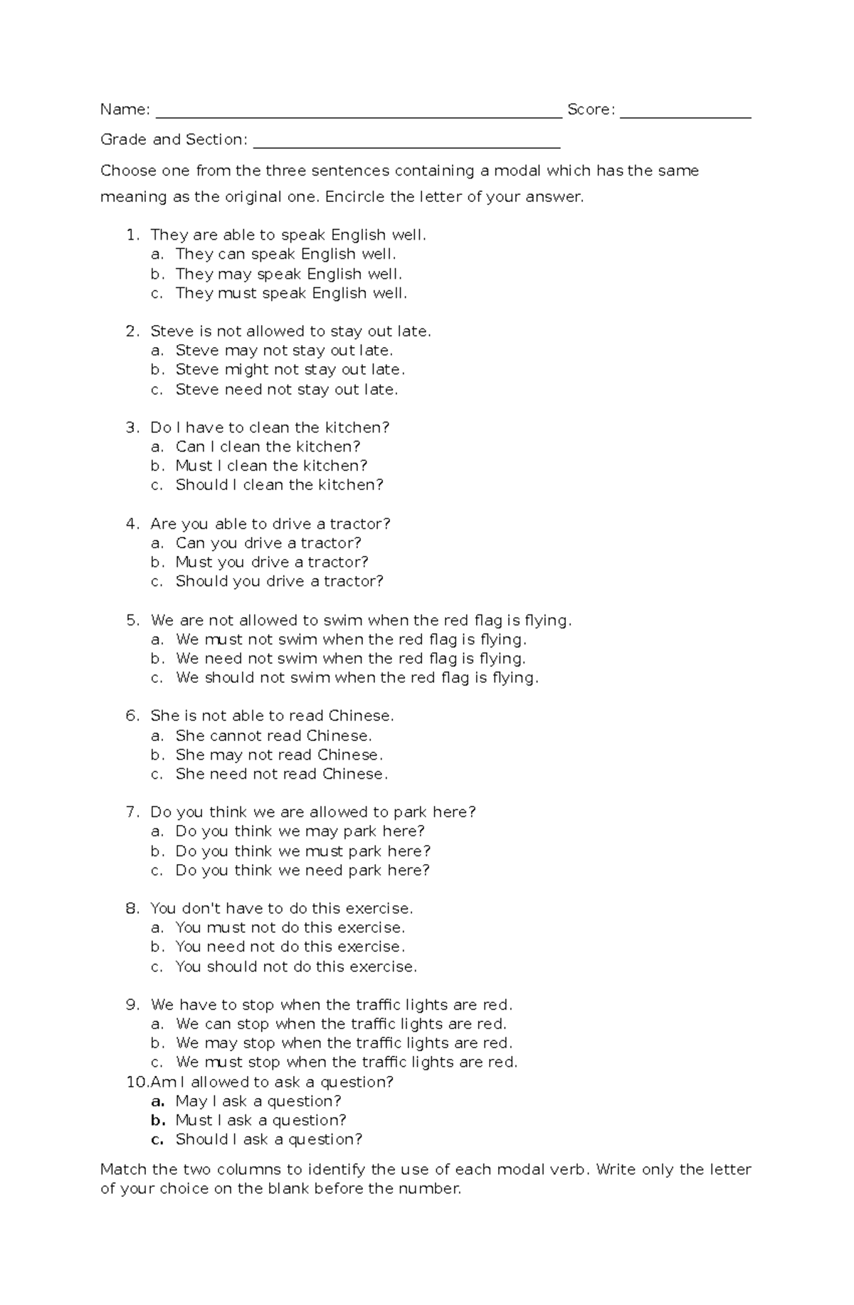 Lesson 2- Modals- Assignment - Name