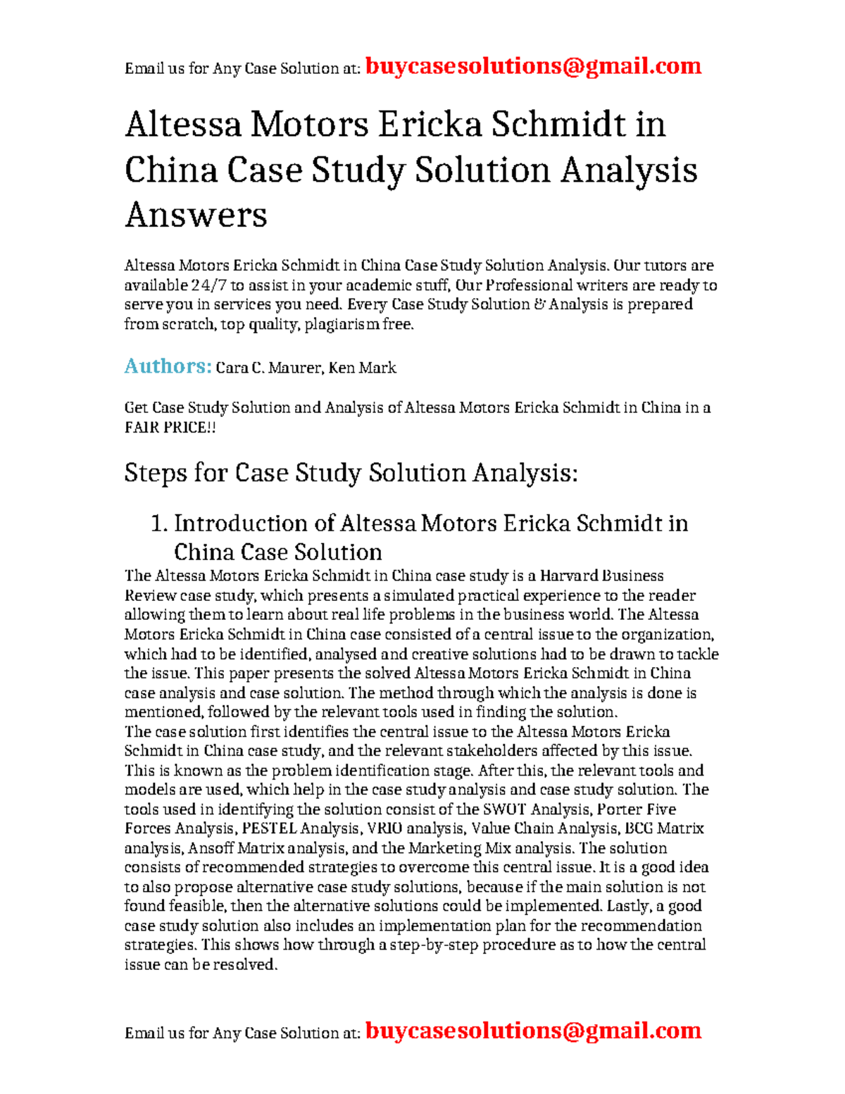 Case Solution Altessa Motors Ericka Schmidt in China - Altessa Motors ...