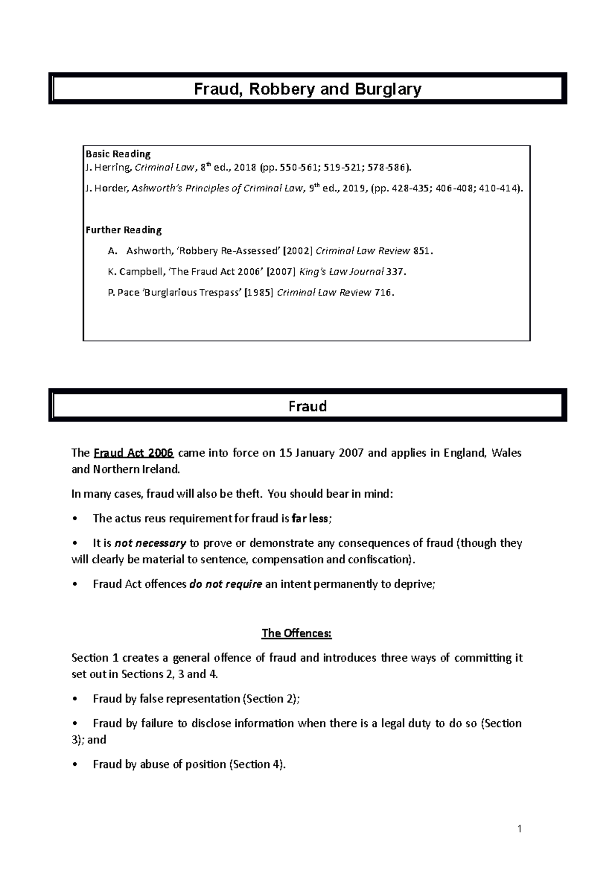 Fraud, Robbery and Burglary Topic Guide docx - Fraud, Robbery and ...