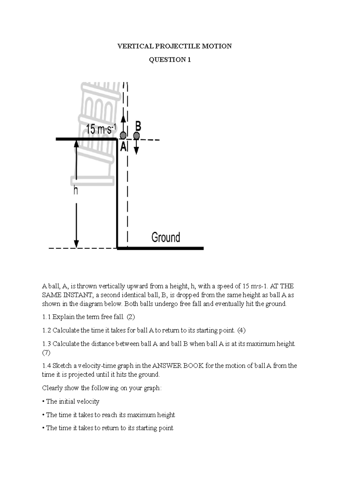 Vertical Projectile Motion work - VERTICAL PROJECTILE MOTION QUESTION 1 ...