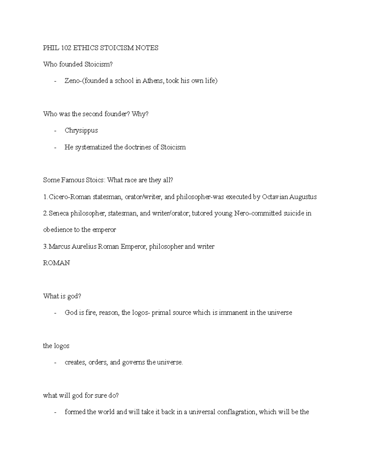PHIL 102 Ethics Stoicism Notes - PHIL 102 ETHICS STOICISM NOTES Who ...