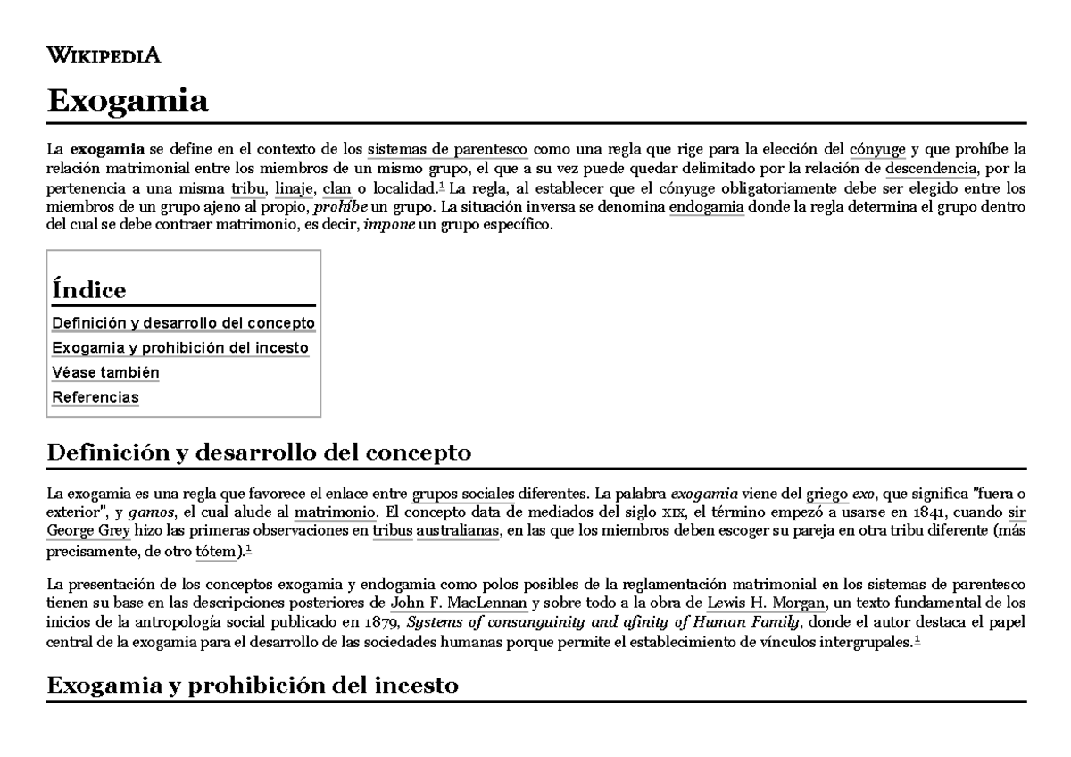 Exogamia - Wikipedia, la enciclopedia libre - Exogamia La exogamia se ...