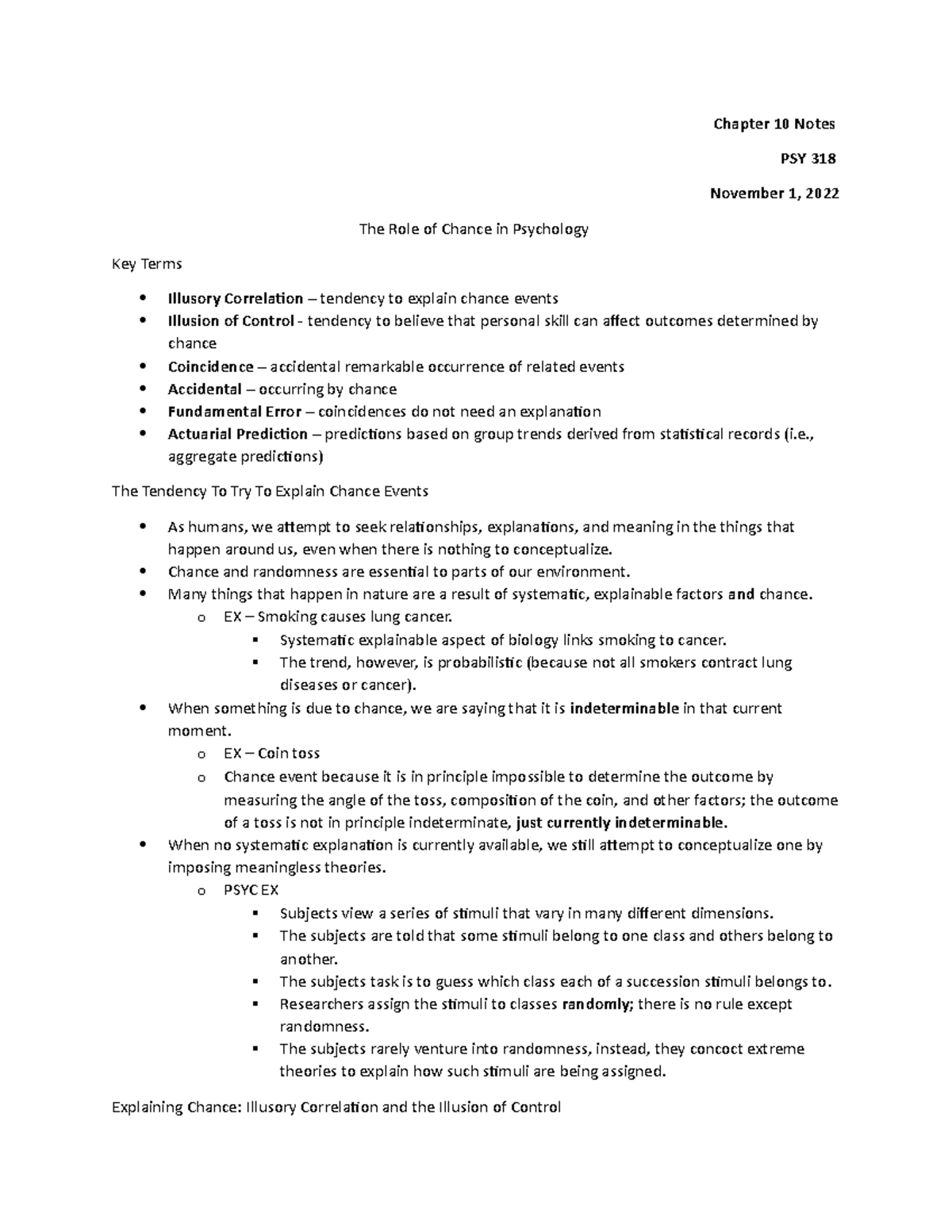 Stanovich Chapter 11 Notes - Chapter 10 Notes PSY 318 November 1, 2022 ...