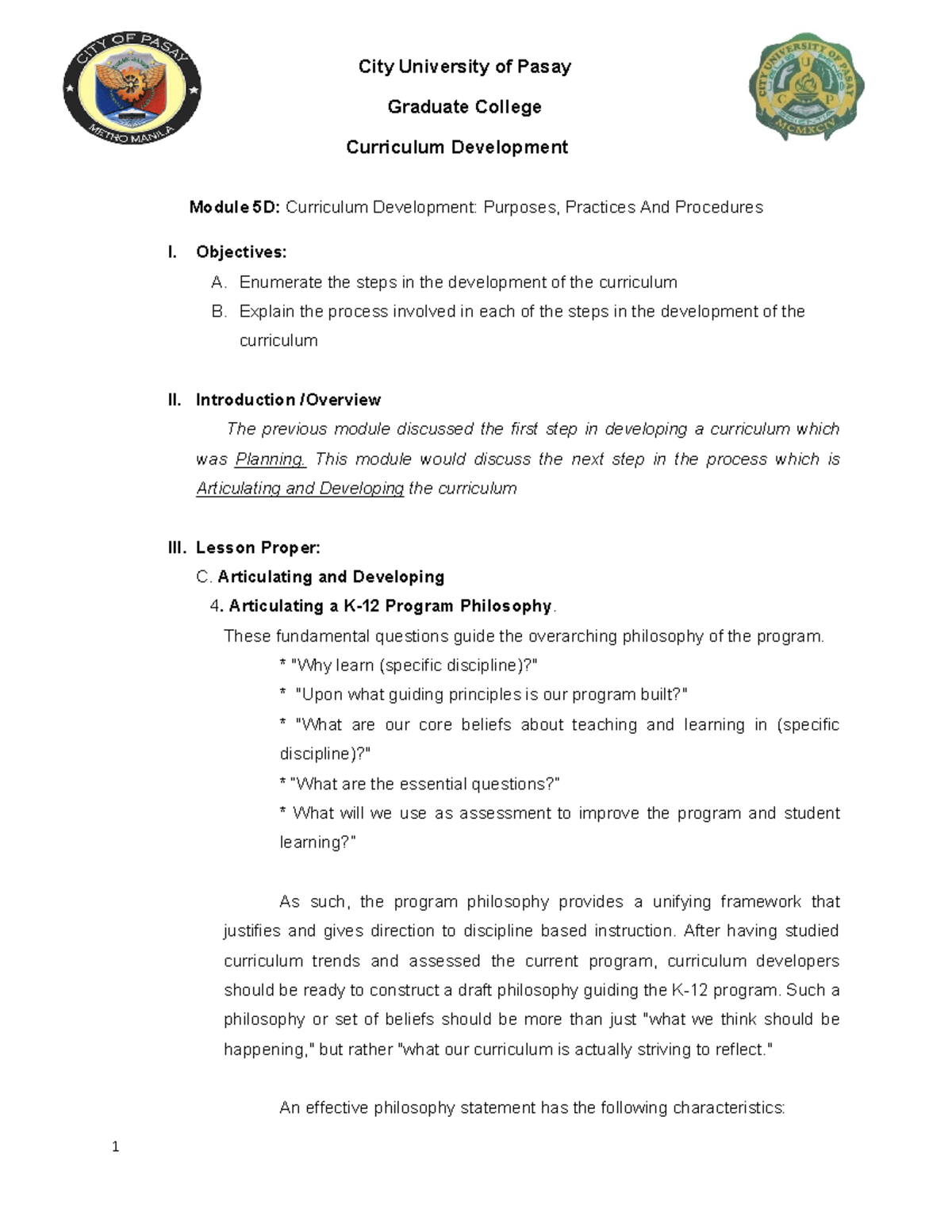 Module 5C Curriculum Development Purposes, Practices And Procedures ...